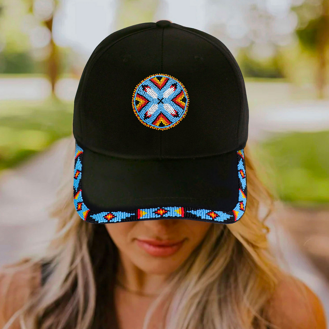 SALE 50% OFF - Cotton Unisex Baseball Cap With Beaded Patch Brim Nativ ...